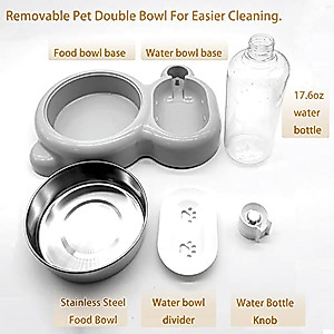 Tfwadmx Pet Double Dishes Rabbit Food Water Dispenser Set Cat Self Filling Bowls No Spill Dog Automatic Waterer Bottle Anti Gravity Feeder Cute Detachable Stainless Steel Bowl for Kitten Puppy Bunny