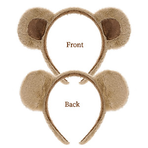 Hmxpls Bear Ears Headband Costume, Cute Animal Ears Headband for Party Cosplay Makeup Washing Face Costume (Brown)