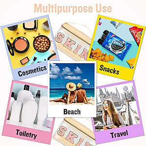 Chenille Letter Clear Makeup Bags Skin Pouch, Preppy Patch Makeup Bag Zipper with Handle, Transparent PVC & Nylon Waterproof Glitter Cosmetic Handbag Travel Toiletry Storage for Women Girl(SKIN-Beige)