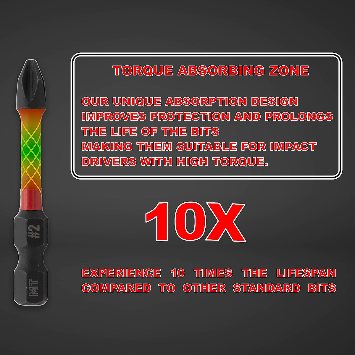 Impact-Rated #2 Phillips Bits 25 pcs Set 2 inch (50mm) Long - Strongly Magnetized for Non-Slip, Tough Taiwan S2 Steel, Manganese Anti-Rust Coating, Includes Rigid Case with Magnetizer