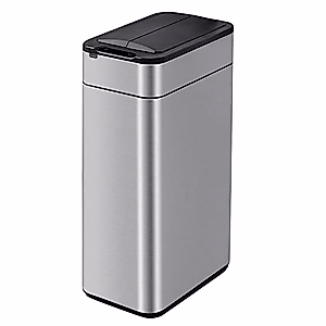 Kitchen Trash Can - ELPHECO - 40 Liter / 10.6 Gallon Automatic Trash Can with Butterfly Lid, Brushed Stainless Steel Finish, Motion Sensor Garbage Can for Kitchen, Office, Living Room, Outside, 6 AAA Batteries (Excluded)