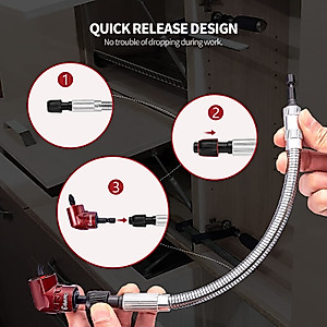 ColumPRO Hex Shank Screwdriver Quick Flexible Drill Bit Extension with Magnetic Right angle Drill Adapter,11.5" Long Flexible Drill Bit Extension
