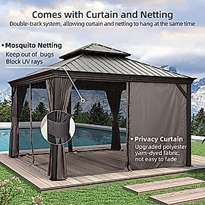 PURPLE LEAF 10' X 12' Permanent Hardtop Gazebo Aluminum Gazebo with Galvanized Steel Double Roof for Patio Lawn and Garden, Curtains and Netting Included, Grey