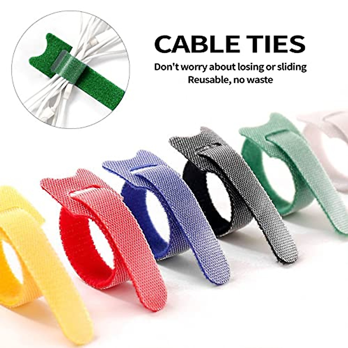 WFAUIBR 60PCS Cable Management ，Fastening Cable Ties Reusable，velcro straps，cord organizer，Multi-Purpose Adjustable Cord Organizer， Office Electric Wires, Assorted Colors