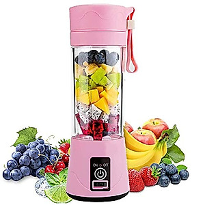 Aizbao Portable Blender, 380ml Six Blades 3D Juice cup, Small Fruit Mixer, Personal Mixer Fruit Rechargeable with USB, Mini Blender for Milk Shakes, Smoothie, Fruit Juice (Pink)