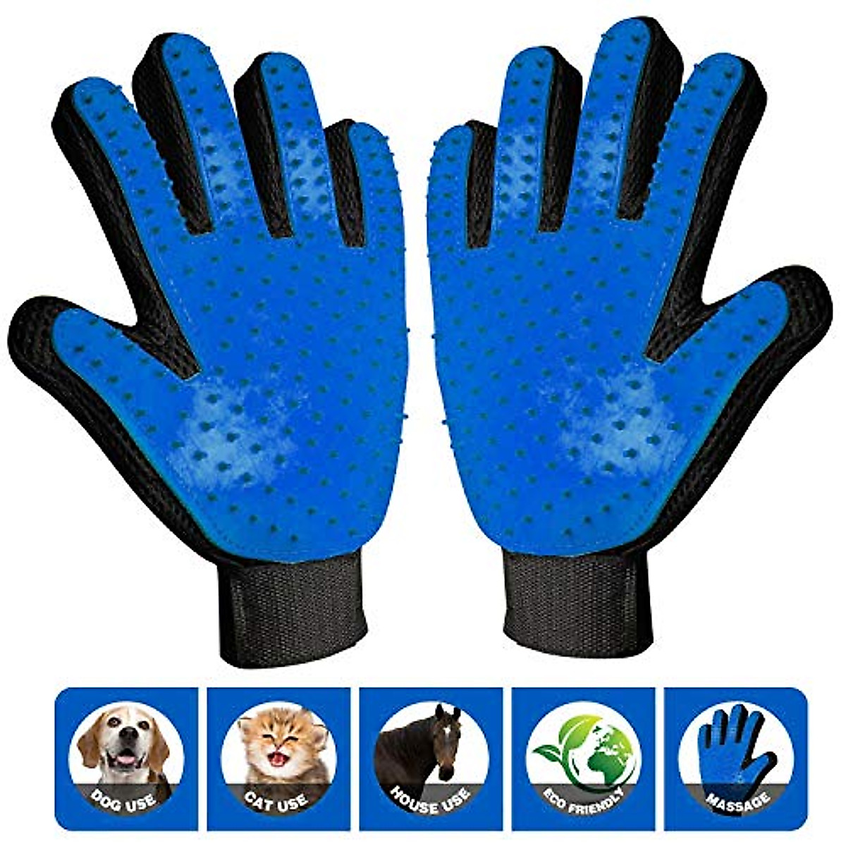 Pet Hair Remover Glove - Gentle Pet Grooming Glove Brush - Efficient Deshedding Glove - Massage Mitt with Enhanced Five Finger Design - Perfect for Dogs Long & Short Fur - 1 Pack (2 in 1 Glove)
