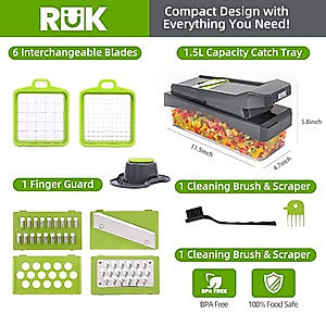 RüK Vegetable Chopper, Cheese Slicer, Food Chopper, Veggie Chopper, Onion Chopper, Salad Chopper, Mandoline Slicer & Cheese Grater, Vegetable Chopper with Container, (10 in 1 - Gray)
