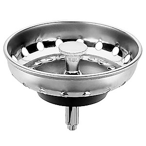 Hydro Master Kitchen Sink Basket Strainer Standard Drains(3-1/2 Inch)，Durable Stainless Steel with Rubber Stopper for Kitchen Sinks