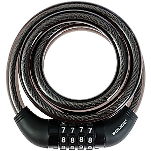 POLICE Bike Lock Cable, Combination Bicycle Lock, Cable Lock for Outdoor Equipment, 5ft