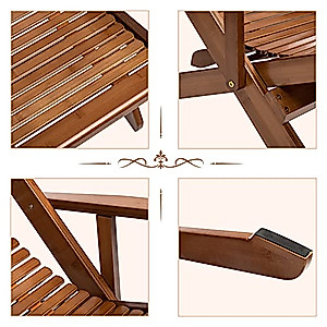 AbocoFur Bamboo Folding Lounge Chair, Indoor&Outdoor Lazy Recliner with Armrest, Home Zero Gravity Chair for Lunch Break, Portable Chaise for Patio, Balcony, Walnut