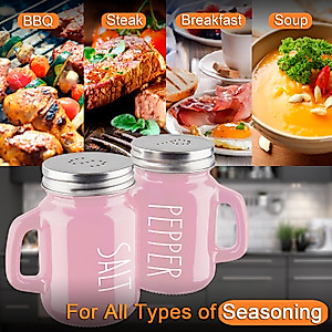 Pink Salt and Pepper Shakers Set - Pink Kitchen Accessories - Pink Kitchen Decor - 4 oz Glass Salt and Pepper Set for Cooking Table, RV, BBQ, Easy to Clean & Refill