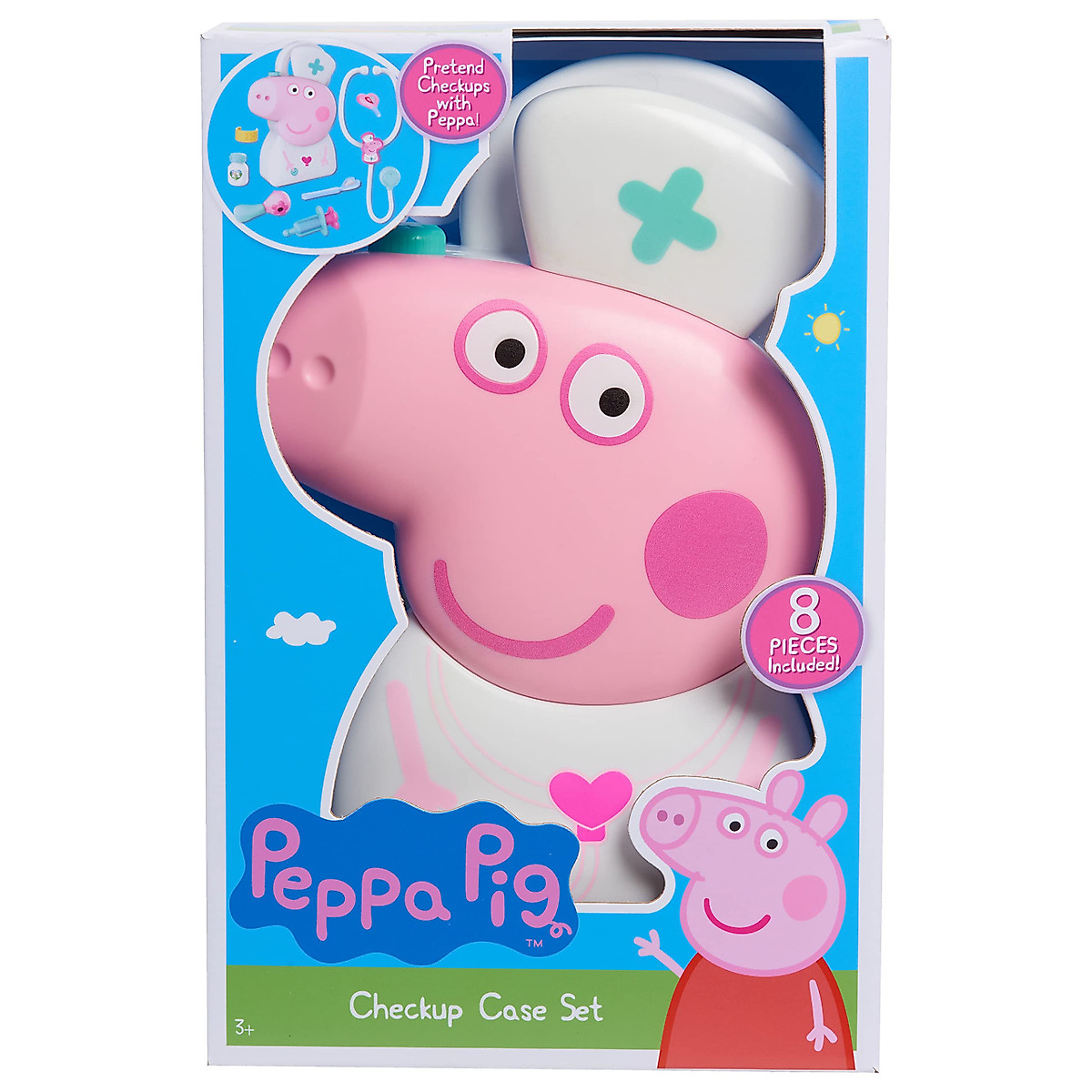Peppa Pig Checkup Case Set with Carry Handle, 8-Piece Doctor Kit for Kids with Stethoscope, Kids Toys for Ages 3 Up by Just Play