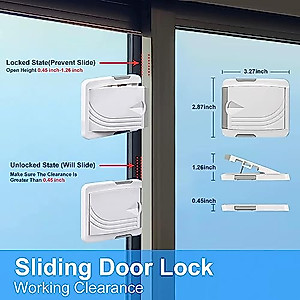 Sliding Door Lock for Child Safety - Sliding Closet Door Lock -sliding door baby and Pets proof- No Drill Tools Needed - 2 pack Perfect for Sliding Windows, Patios Doors, Closet Doors,Cabinet Doors