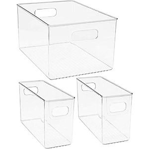 Sorbus Plastic Storage Bins Clear Pantry Organizer Box Bin Containers for Organizing Kitchen Fridge, Food, Snack Pantry Cabinet, Fruit, Vegetables, Bathroom Supplies, 3-Piece Set