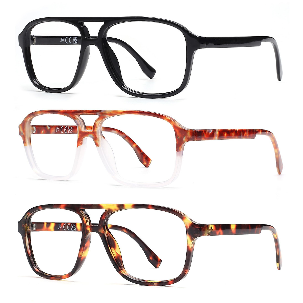 JM 3 Pack Oversized Aviator Reading Glasses for Women Men, Retro Square Blue Light Computer Readers +0.0