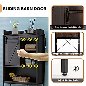 UIIAIOUIAIO 4-Tier Over-The-Toilet Storage Cabinet, Bathroom Organizer with Sliding Door, Adjustable Shelves, Freestanding Toilet Space Saver Shelf for Bathroom Laundry (Rustic Brown)