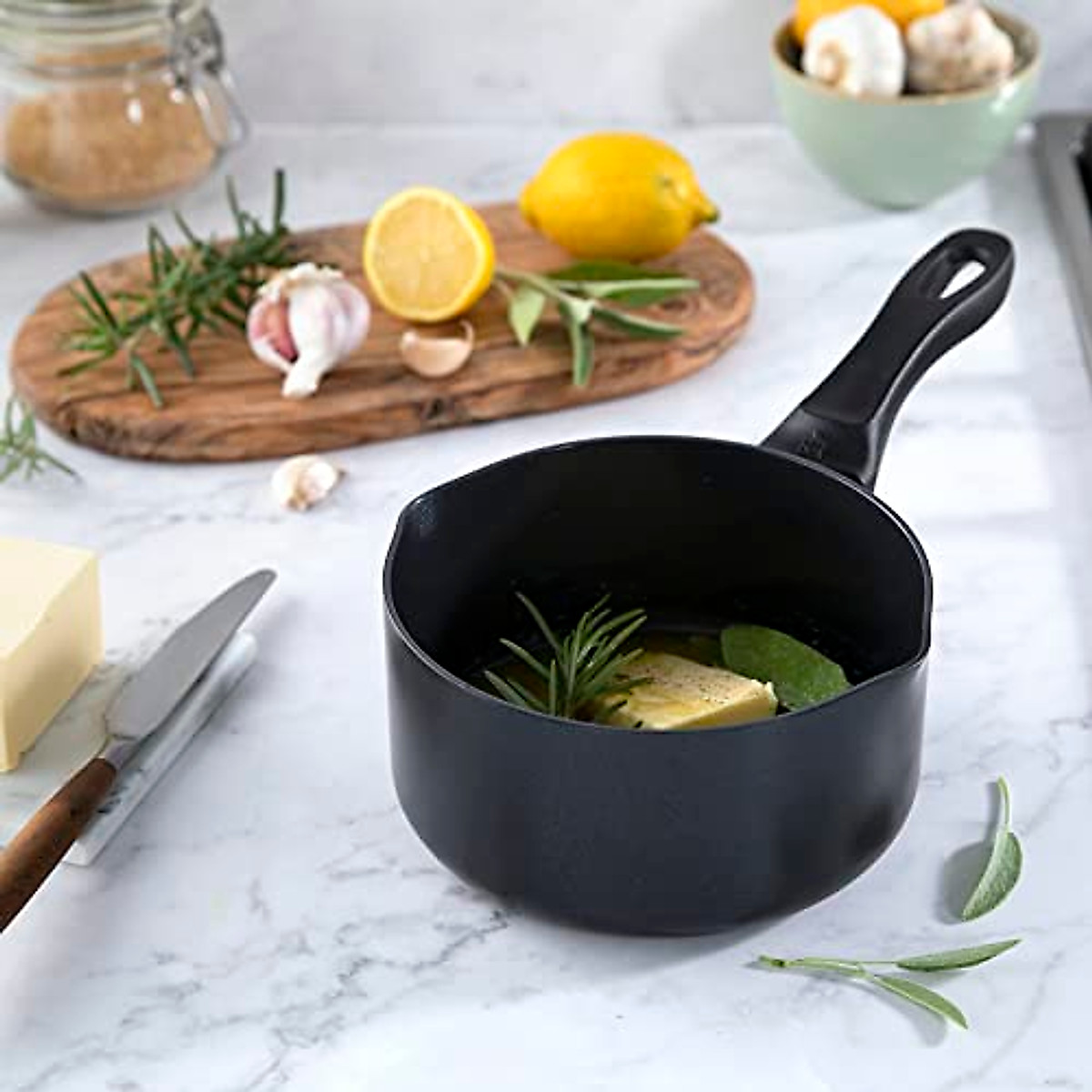 BK Vivid Ceramic Nonstick Induction 1.6QT Nonstick Saucepan with Pour Spouts, PFAS Free, Dishwasher Safe, Black