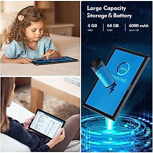 Android Tablet 10.1 Inch 64GB Storage 4GB Ram, 2024 Latest Tablet with Octa-Core Chip, 512GB Expandable 13MP Camera, 6000mAh Battery, GPS, Bluetooth, WiFi, USB-C, HD Touchscreen Tablets(Gray)