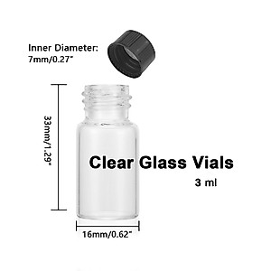 JIUWU 20pcs 3ml Glass Bottles with Cap Transparent Clear Empty Plastic Bottles Jars