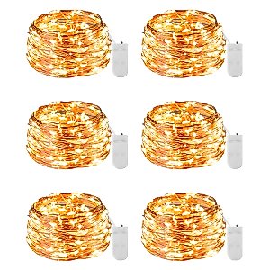 Ariceleo Battery Operated String Lights, 6 Packs 6.5ft 20 LEDs Mini Silver Wire Battery Powered Firefly Fairy String Lights for Wedding Bedroom Festival Party Christmas Table Decorations(Warm White)
