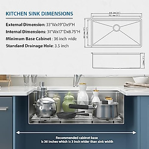 33 Kitchen Sink Undermount - GhomeG 33x19 Inch Undermount Kitchen Sinks Stainless Steel Kitchen Sinks Ledge Workstation Single Bowl 16 Gauge Under Counter Kitchen Sink Basin Round Corners