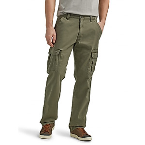 Wrangler Authentics Men's Relaxed Fit Stretch Cargo Pant, Olive, 38W x 29L