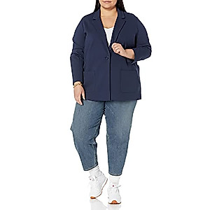 Amazon Essentials Women's Relaxed-Fit Soft Ponte Blazer, Navy, Medium