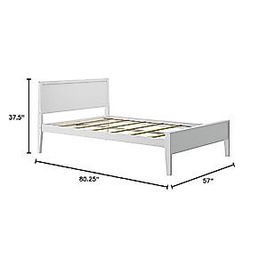 Plank+Beam Solid Wood Full Bed Frame with Panel Headboard, Modern Full Platform Bed with Wood Slat Support, No Box Spring Needed, White
