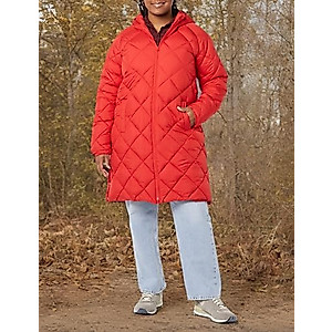Amazon Essentials Women's Heavyweight Diamond Quilted Knee Length Puffer Coat - Discontinued Colors, Red, Medium