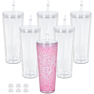 Maucircol 24 Oz Acrylic Snowglobe Tumbler, 6 Pack Pre-Drilled Double Wall Acrylic Clear Cup For Glitter Snow Globe Diy, Double Wall Snowglobe Cup