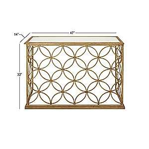 Deco 79 Metal Geometric Console Table with Mirrored Glass Top, 47" x 15" x 32", Gold