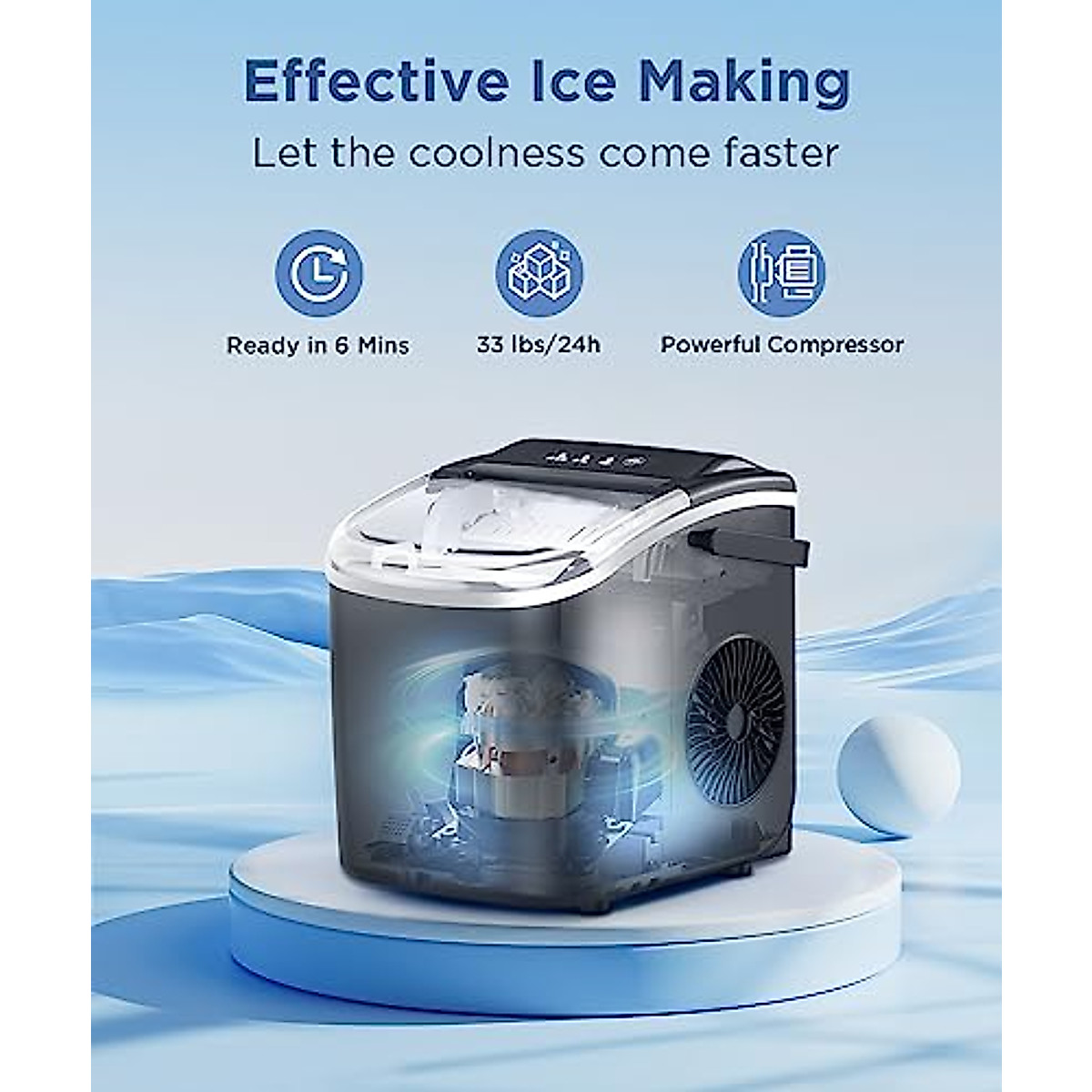 COWSAR Portable Countertop Ice Maker Machine with Self-Cleaning, 26.5lbs/24Hrs, 6 Mins/9 Pcs Bullet Ice, Ice Scoop and Basket, Handheld Ice Maker for Kitchen/Home/Office/Party