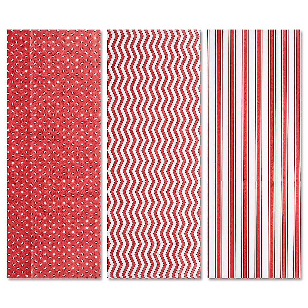 Christmas Red & White Dots and Stripes Tissue Sheets - Set of 18 Sheets, 20" x 20", 3 Designs