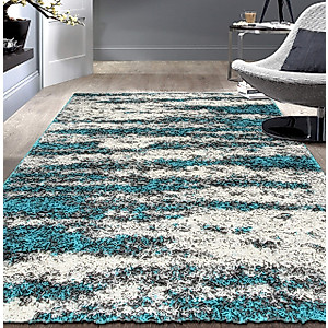Rugshop Contemporary Abstract Design Plush Shag Area Rug 7'10" x 10' Turquoise