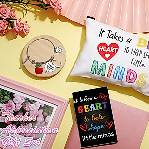 Kenning 3 Pcs Teacher Appreciation Week Gifts Set Include Inspirational Notebook with Quote, Zippered Makeup Bag and Bracelet with Initial for Teacher Week, Birthday, Back to School(Letter C)