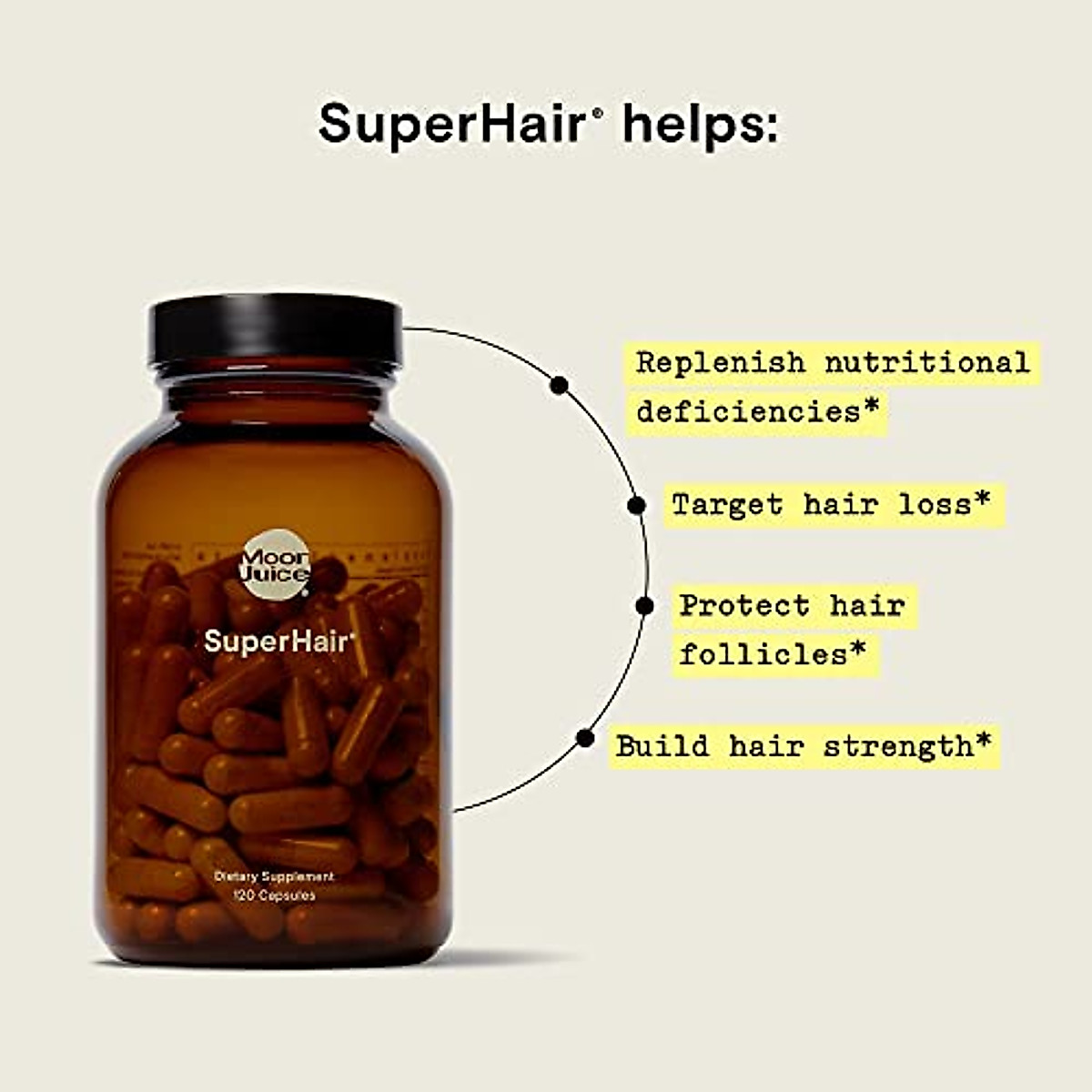 Moon Juice SuperHair Natural Hair Nutrition Supplement & Multivitamin for Healthier, Thicker, Stronger Hair-250mg Ashwagandha, 500mcg Biotin& 120mg SawPalmetto - Vegan, Non-GMO (120 Capsules) …