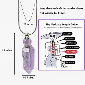 AMOYSTONE 1P Natural Amethyst Healing Oil Crystals Perfume Bottle Necklace Aromatherapy Bullet Shape Pendant Womens Gift