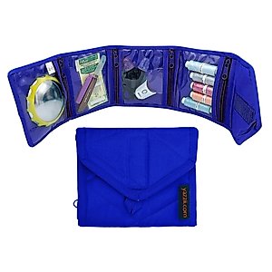 Yazzii Craft Travel Wallet - Portable & Multifunctional Craft Purse - 4 Pocket Organizer for Notions, Credit Cards, Jewelry, Accessories, Medicine, & More! Royal Blue