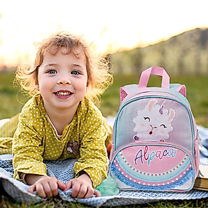 VICKNIY Girl Preschool Backpack for Age 2-5, Toddler Kids Pink Backpacks, Alpaca Sheep Backpack Small Kids Backpacks, Cute Kindergarten Backpack for Girl