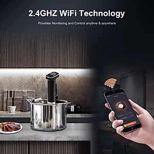 Sous Vide Cooker, Wifi Sous Vide Machine Cooker,IPX7 Waterproof, 1100W Fast-Heating Immersion Circulator with Recipes on APP,Accurate Temperature and Time Control, Low Noise