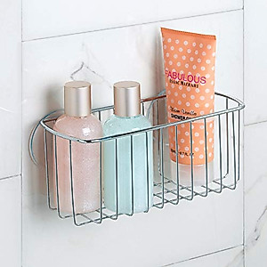 iDesign Rondo Metal Wire Suction Bathroom Shower Caddy Rectangular Basket for Shampoo, Conditioner, Soap, Creams, Towels, Razors, Loofahs, 4" x 8.8" x 5", Stainless Steel