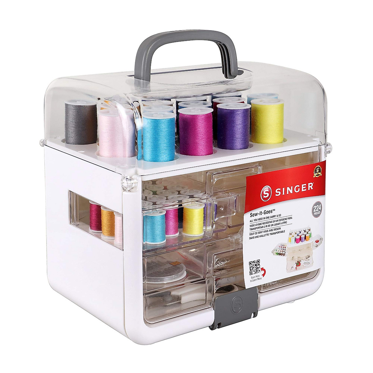 Singer Sew-It-Goes, 224 Piece - Sewing Kit & Craft Organizer - Sewing Case Storage with Machine Sewing Thread, White