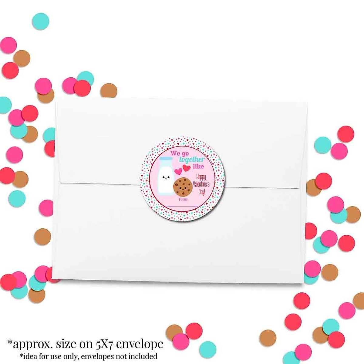 Milk and Cookies Valentine Party Favor Sticker Labels, 40 2" Party Circle Stickers by AmandaCreation, Great for Classroom Valentines, Envelope Seals, Gifts & Treats