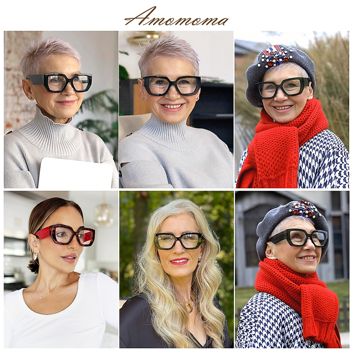 AMOMOMA 3-Pack Oversized Square Reading Glasses for Women,Fashion Trendy Style Blue Light Blocking Eyewear Readers Large Frame with Spring Hinge AM6109 C1+C3+C4 1.0 x
