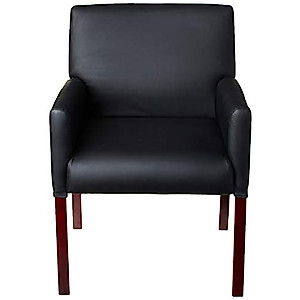 Boss Office Products Reception Box Arm Chair with Mahogany Finish in Black, 25"D x 24.5"W x 35"H