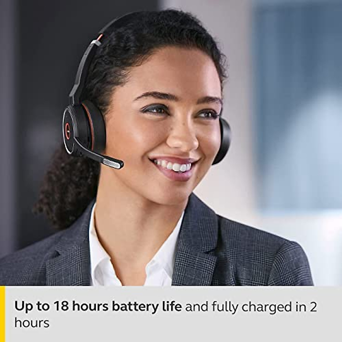 Jabra Evolve 75 MS Wireless Headset, Stereo – Includes Link 370 USB Adapter – Bluetooth Headset with World-Class Speakers, Active Noise-Cancelling Microphone, All Day Battery