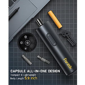 Fanttik S1 Capsule 3.7V Cordless Screwdriver, Electric Screwdriver, Max 5 N.m, 320 RPM Motor, 5 Pcs Double-Ended Bits, Compact Design, LED Light, 1/4''Hex, Idea Tool for Furniture, Appliances-Grey