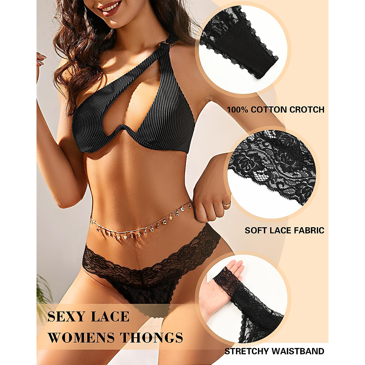 Sunm Boutique Lace Thongs For Women Sexy Underwear Seamless Thongs Soft Stretch Womens Thong Underwear 6 Pack