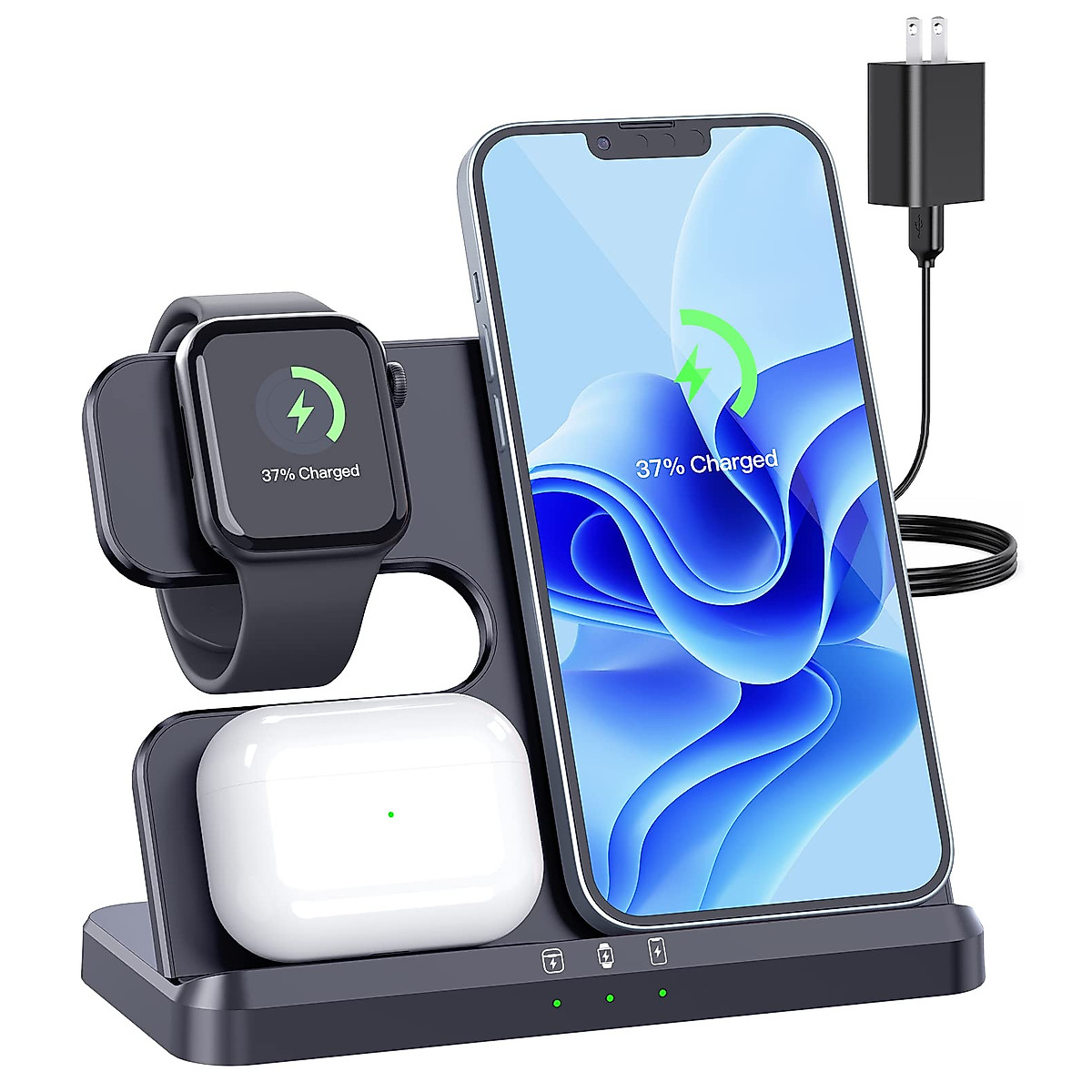3 IN1 Wireless Charging Station Apple,20W Fast Wireless Charger Stand, iPhone Wireless Charger Station Dock for iPhone14-11/Pro/Max/Mini/X/XR/8/Plus,Airpods Pro/3/2,Apple Watch Series (18W Adapter)