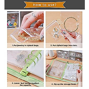 Nelonis Transparent Jewelry Storage Book Jewelry Plastic Zipper Bag Travel Storage Bag Portable Pocket Folding Travel Album Zipper Bag,Suitable for Earrings,Bracelets,Rings,Brooches (Green)